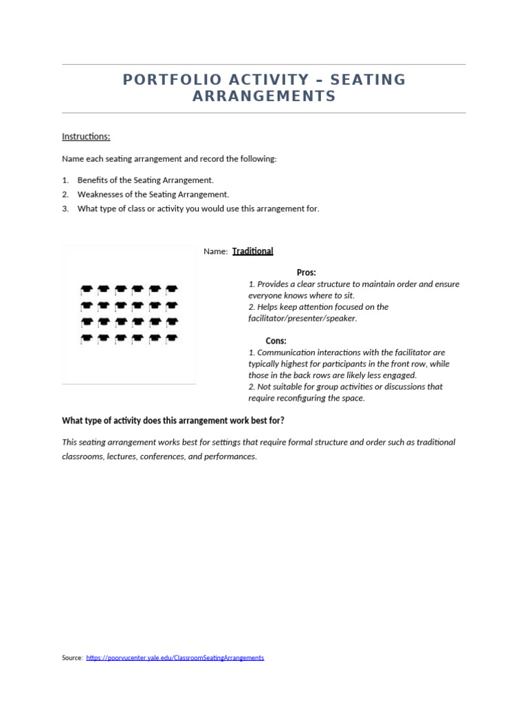 Portfolio Activity - Seating Arrangements | PDF | Classroom | Communication