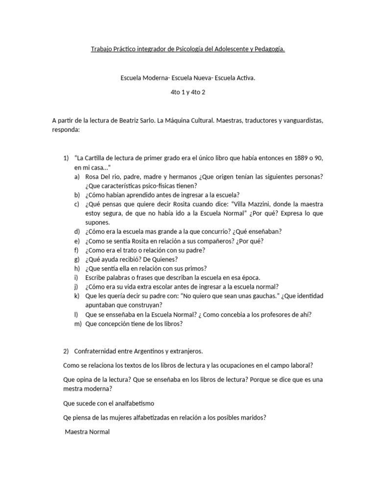 Trabajo Pedagogia, Cabezas Rapadas | PDF