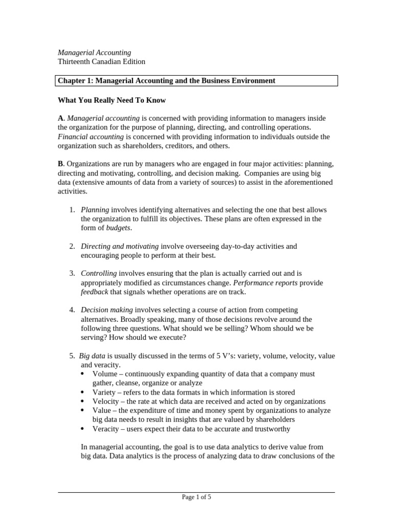 Chapter 1 - Managerial Accounting and The Business Environment | PDF ...