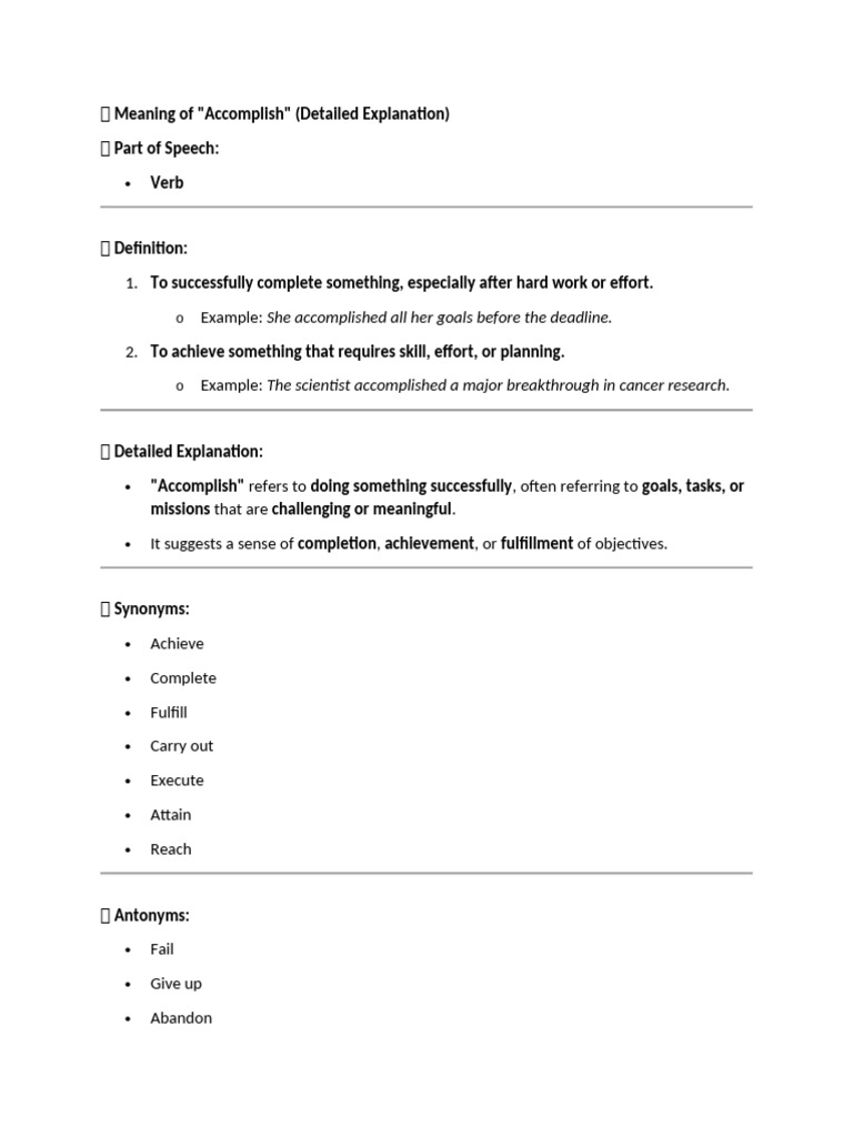 Meaning of Accomplish (Detailed Explanation) | PDF