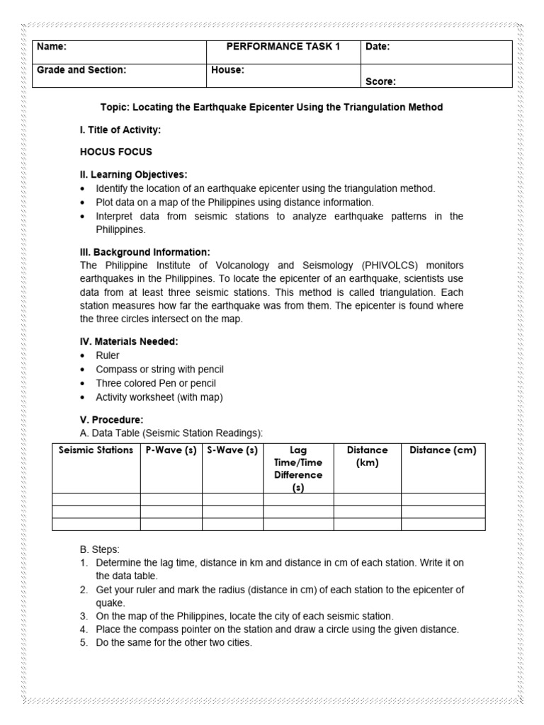 PETA Triangulation Activity | PDF | Seismology | Earthquakes