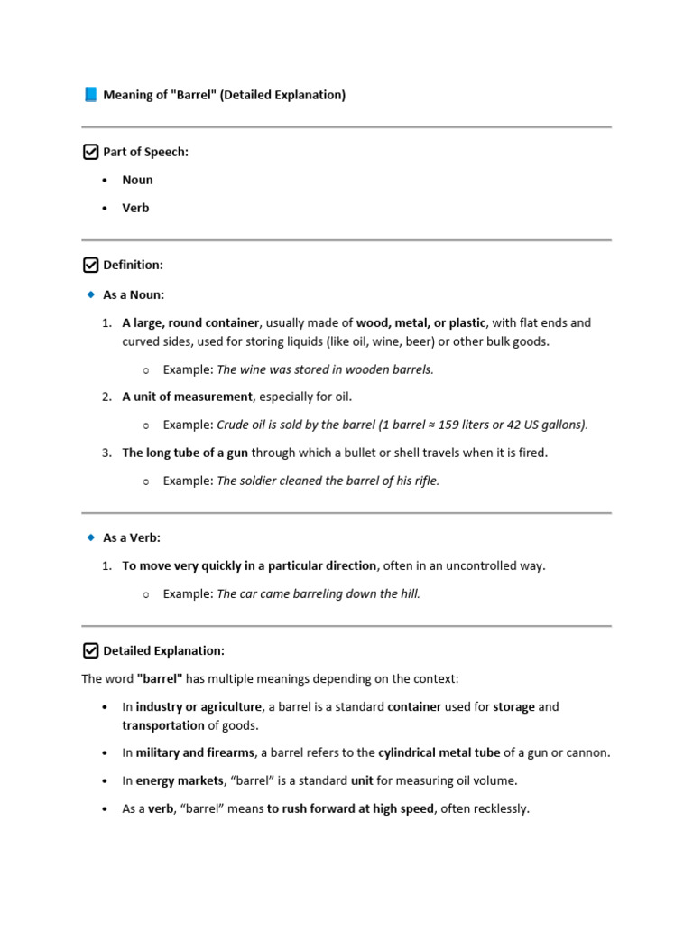 Meaning of Barrel (Detailed Explanation) | PDF