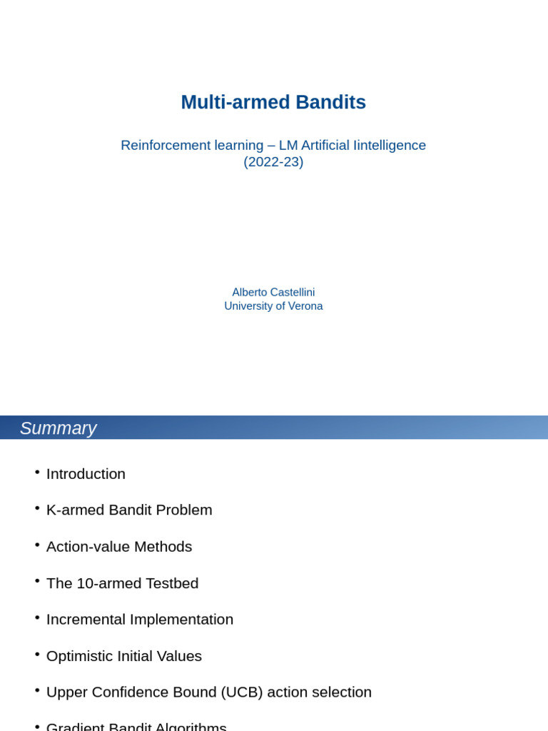 Optimistic Values in 10-Armed Bandits | PDF | Stationary Process ...