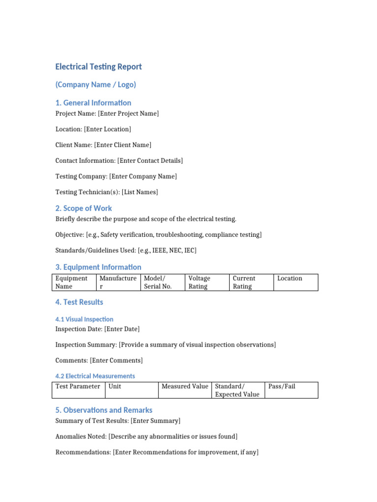 Electrical Testing Report Template | PDF