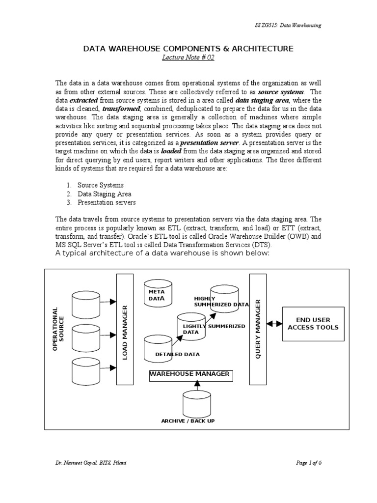 Lecture 2 Data Warehouse Architecture Pdf Data Warehouse Metadata