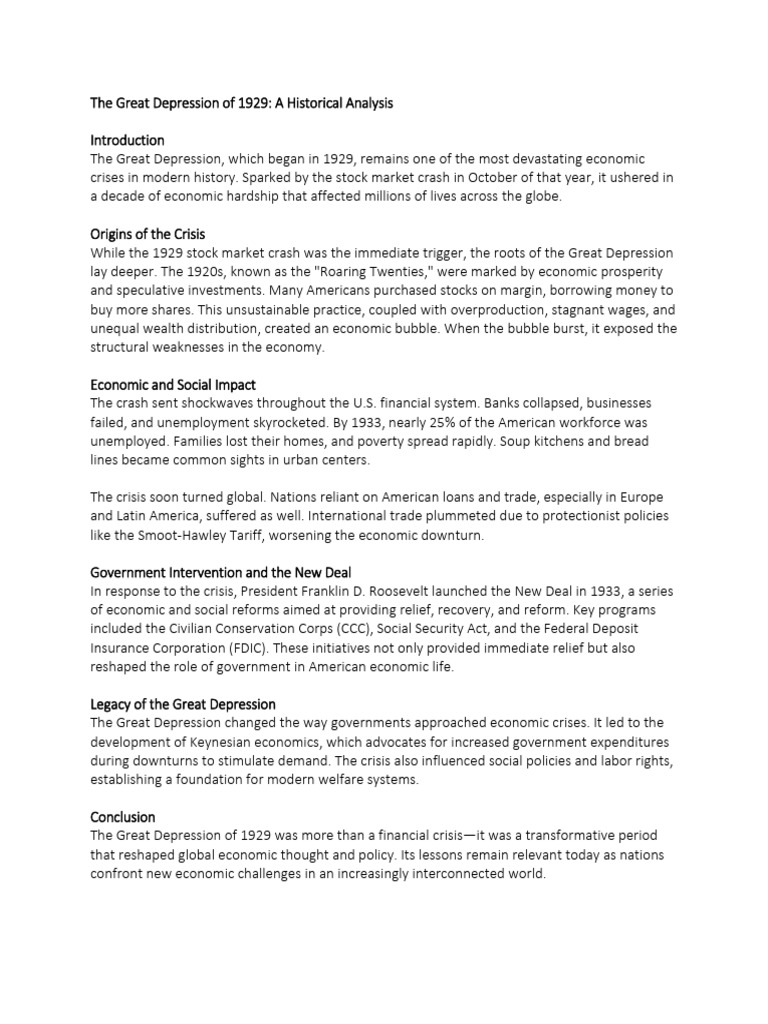 Great Depression 1929: Causes and Impact | PDF | Great Depression | New ...