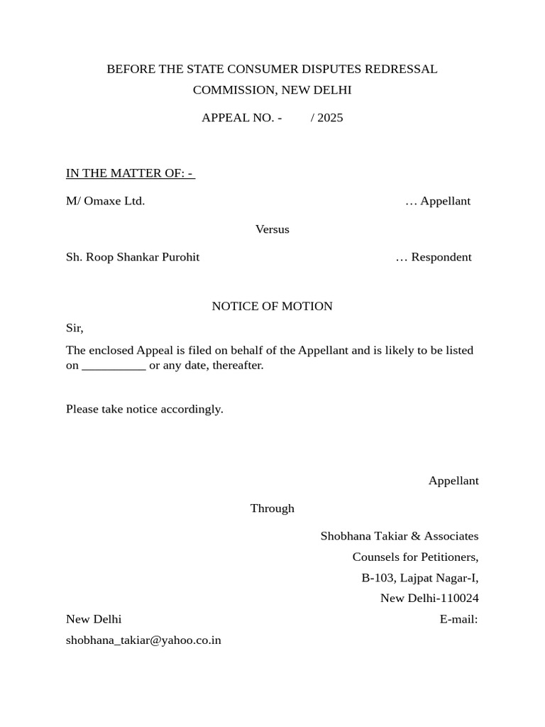 Omaxe Ltd. Appeal Urgent Motion Notice | PDF | Public Law | Separation ...