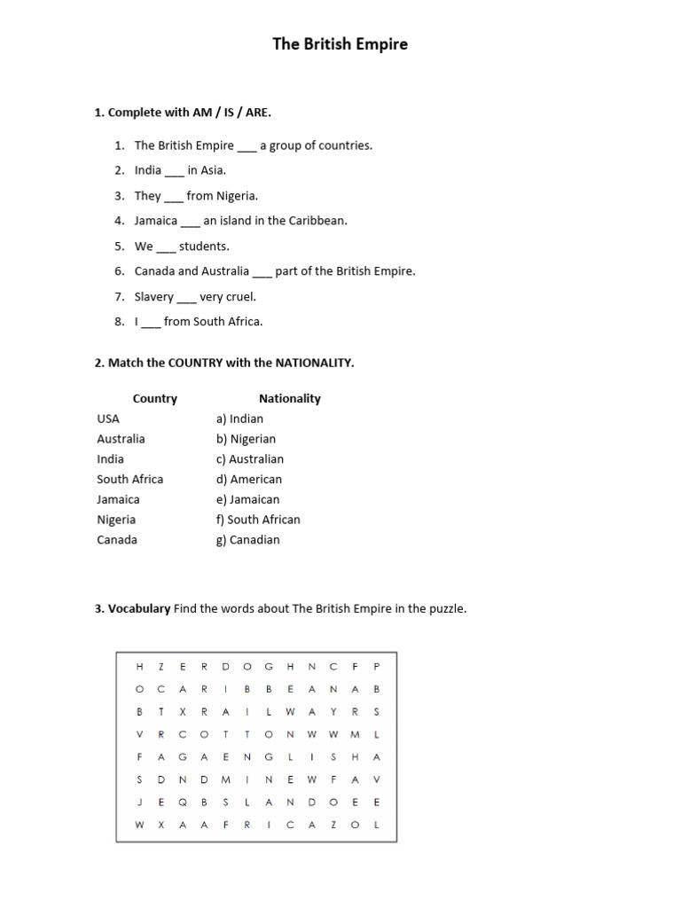 British Empire Educational Worksheet | PDF