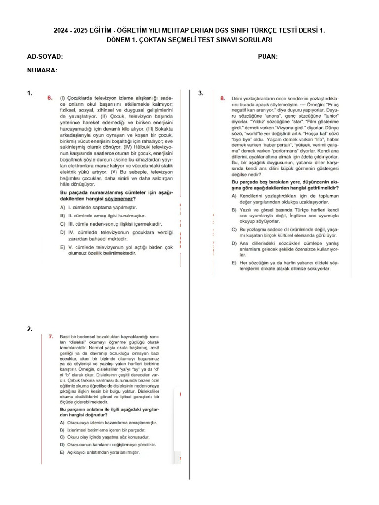Türkçe Testi̇ | PDF