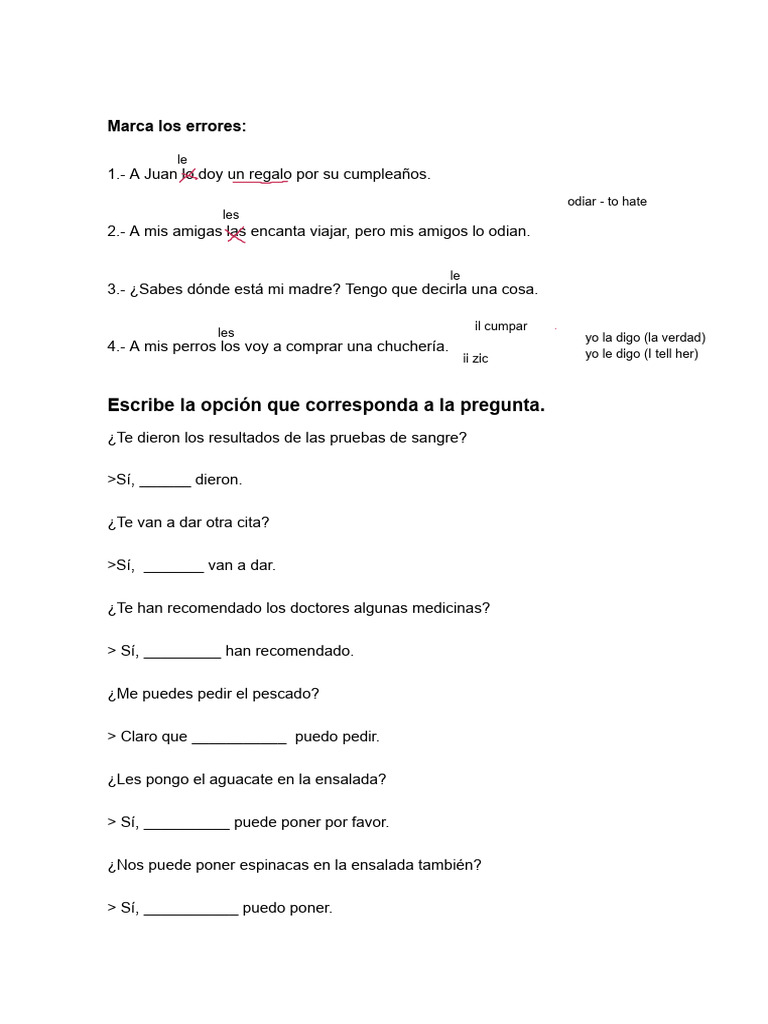 Pronombres de objeto directo e indirecto | PDF