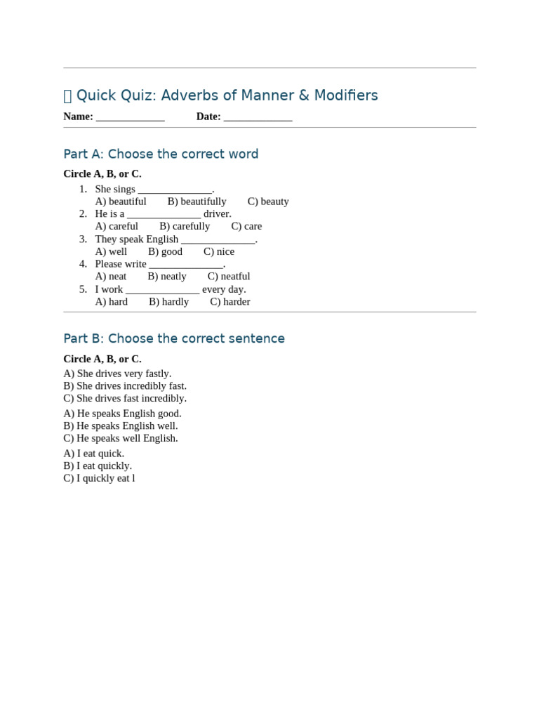 Adverbs of Manners | PDF