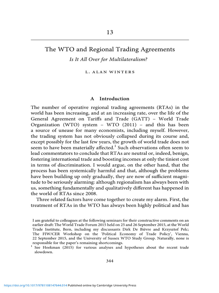 WTO and Regional Trade Agreements: A Crisis? | PDF | Most Favoured ...