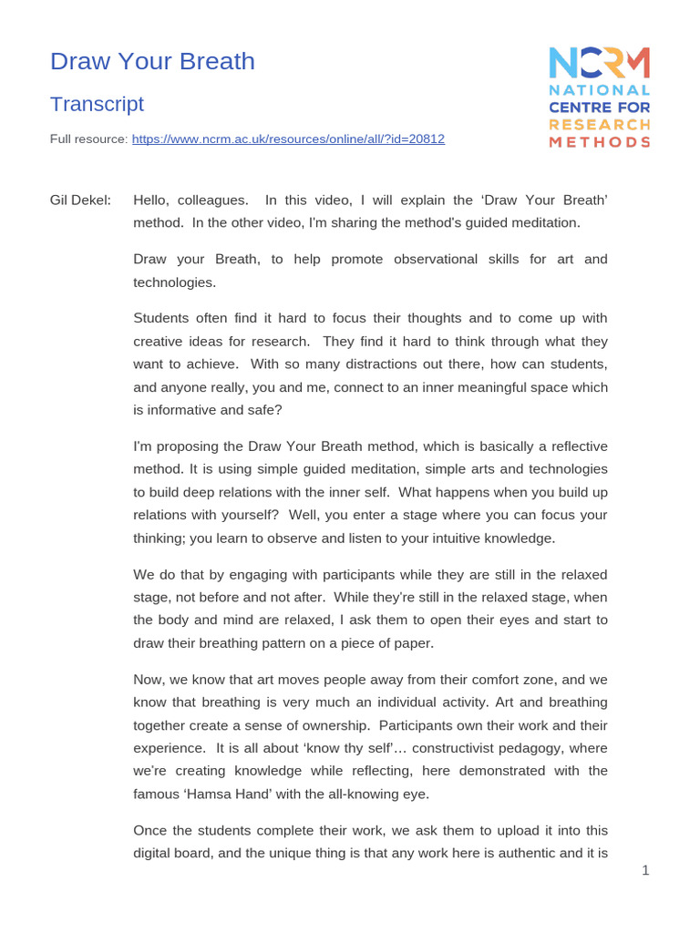 Transcript - Draw Your Breath | PDF | Meditation | Psychological Concepts