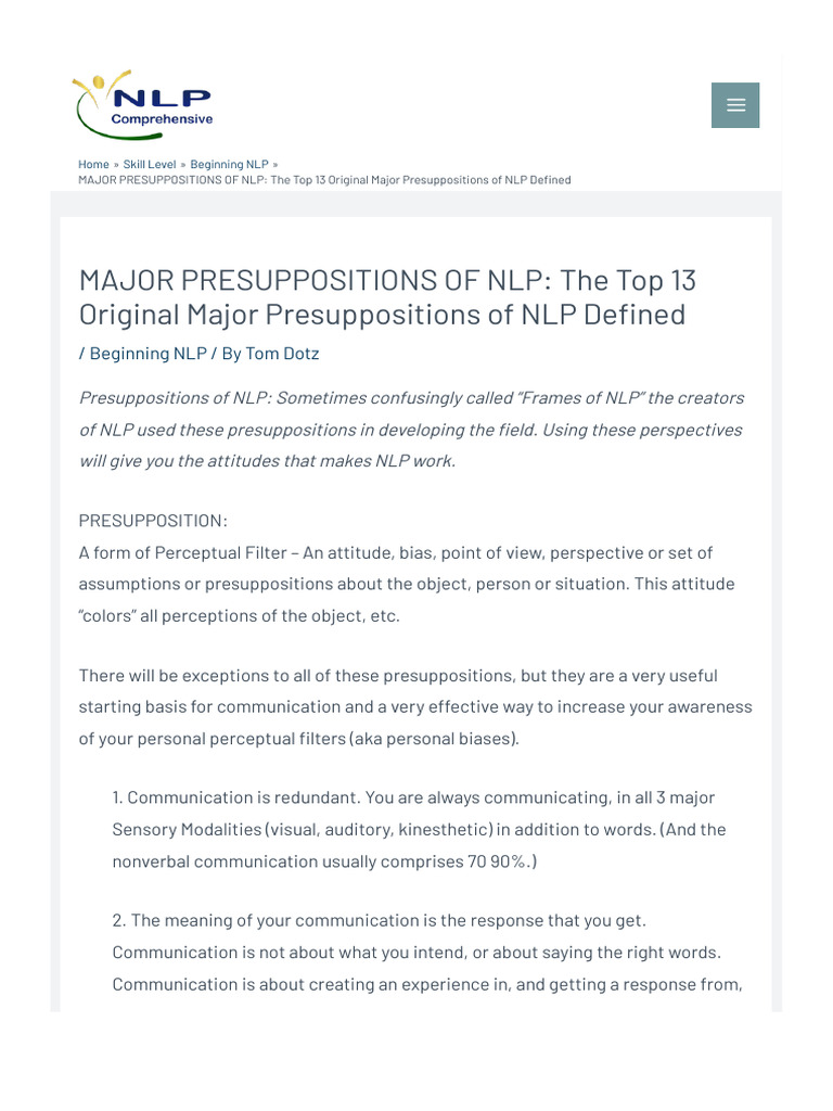 Top 13 Original Major Presuppositions of NLP Defined | PDF | Perception ...