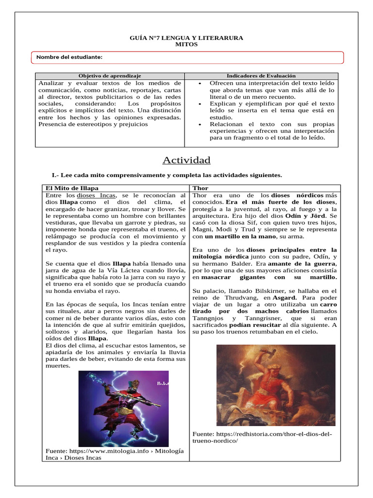 Guía Mito 7° Basicos | PDF | Relámpago | Thor