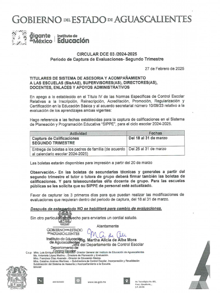 Circular - DCE - 03 - 2024 - 2025 Evaluaciones 2° Periodo | PDF