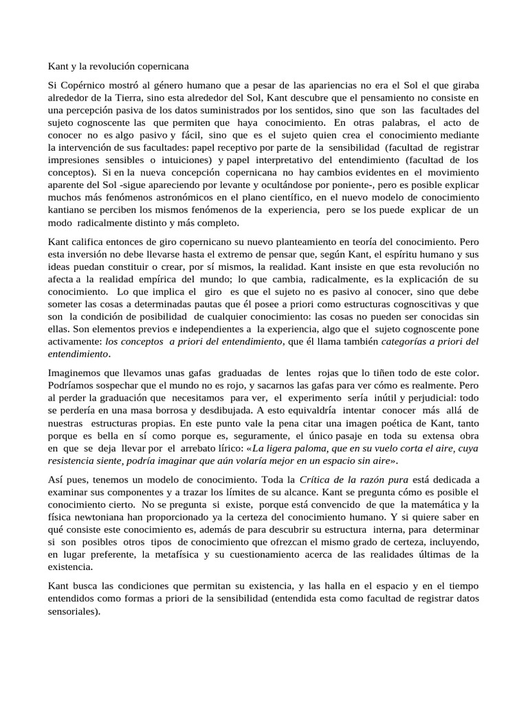 Kant y el giro copernicano en el conocimiento | PDF | Immanuel Kant ...
