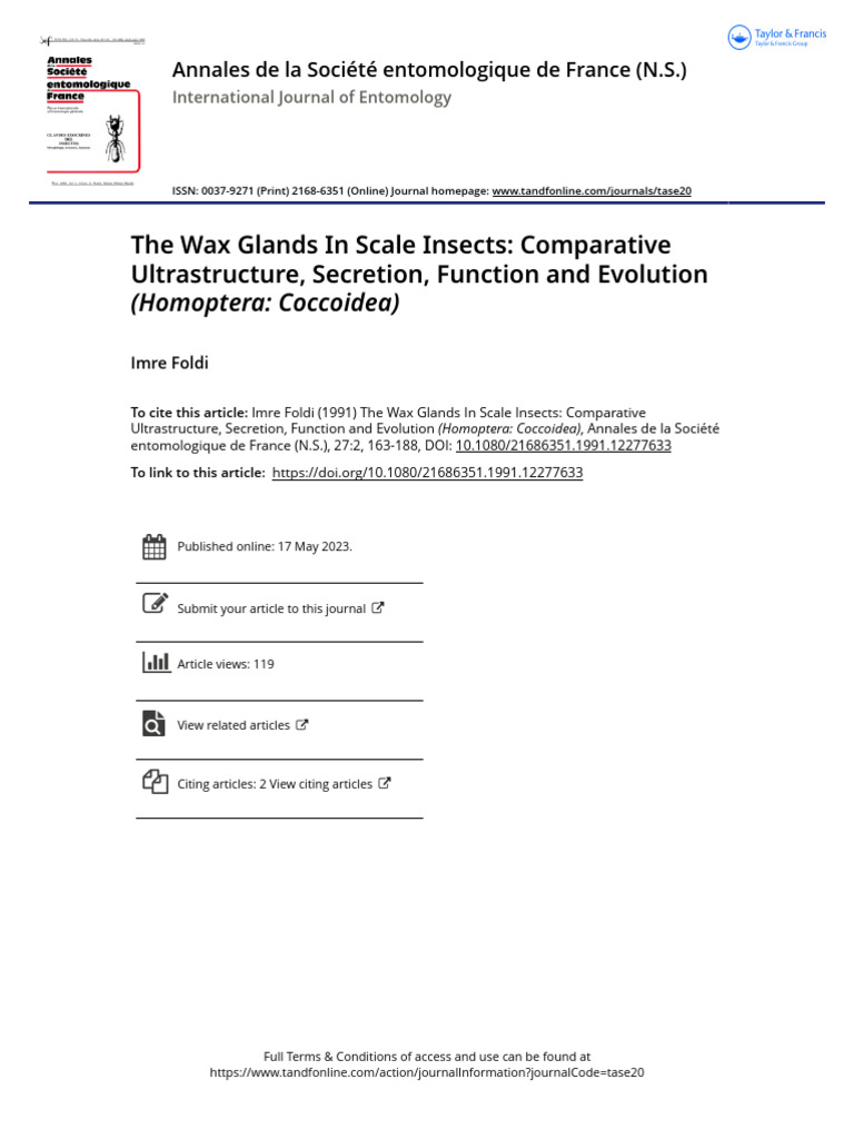 The Wax Glands in Scale Insects Comparative Ultrastructure Secretion ...