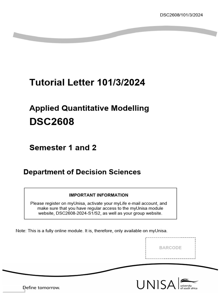 DSC2608 Applied Quantitative Modelling Guide | PDF | Regression ...