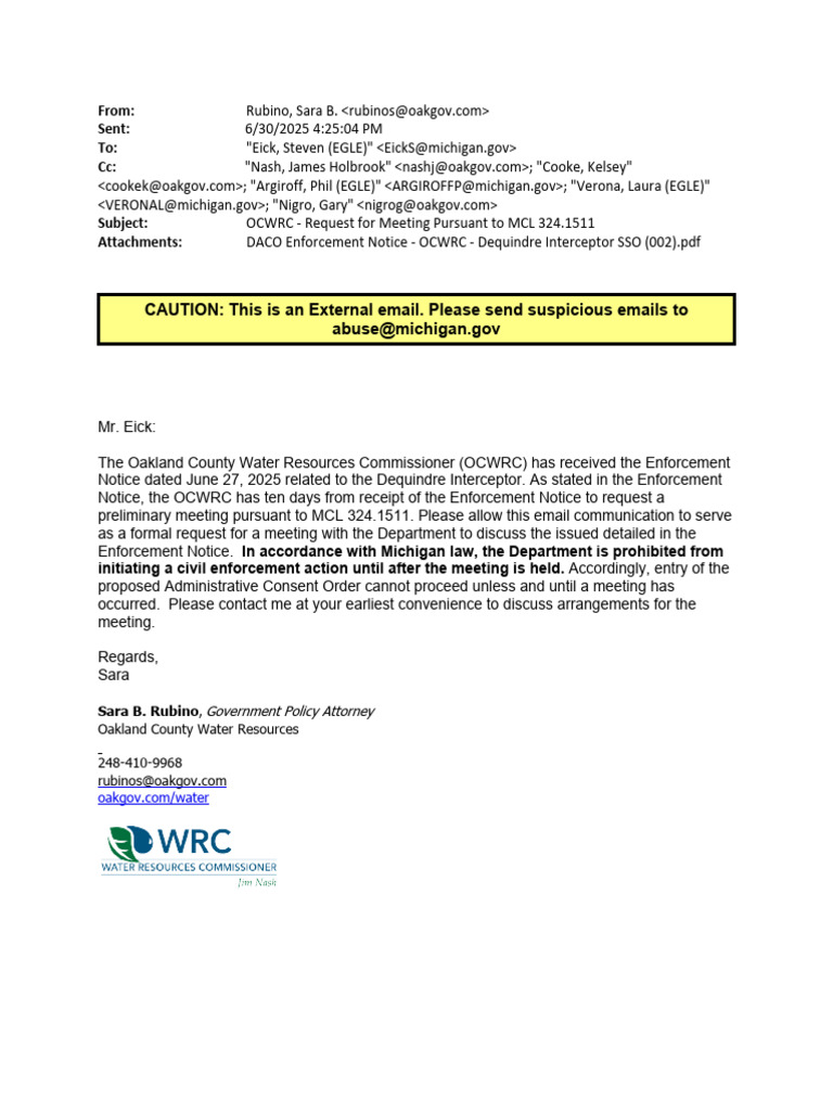 OCWRC Meeting Request on Enforcement Notice | PDF | Sanitary Sewer ...