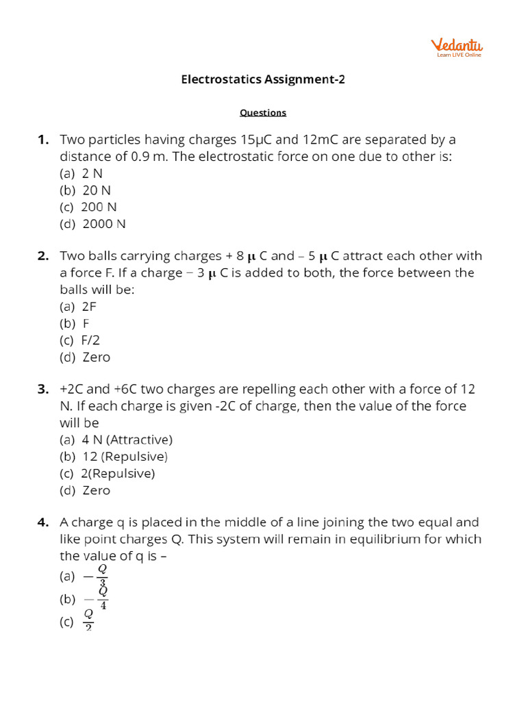 Electrostatics Assignment 2 | PDF