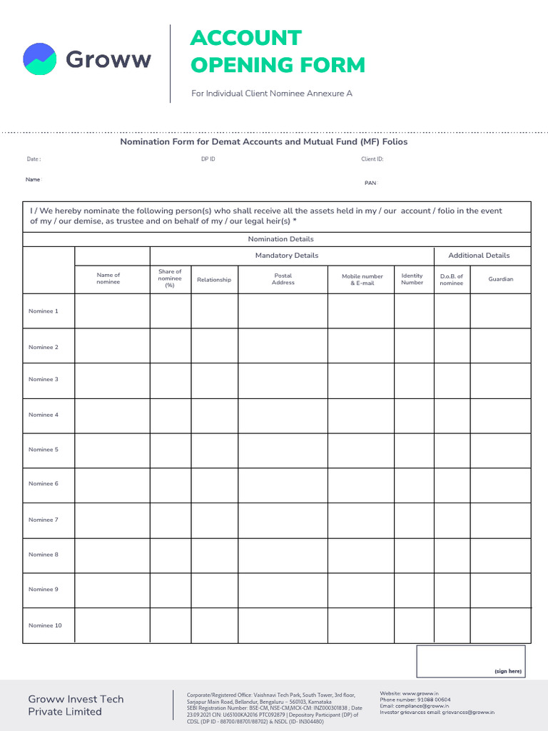 Demat and Mutual Fund Nomination Form | PDF