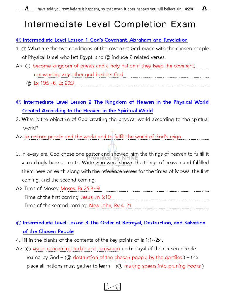 (Q&A) Intermediate Level Completion Exam | PDF | Second Coming | Revelation