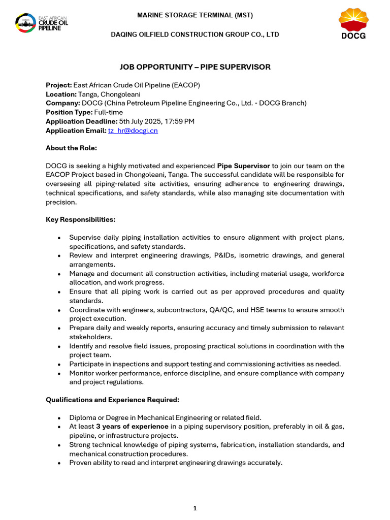 Pipe Supervisor Job Ads. | PDF
