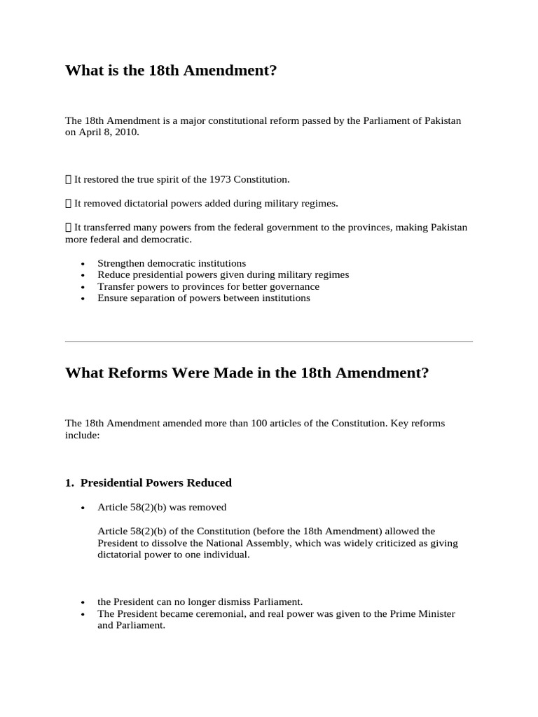 18th Amendment | PDF | Government Of Pakistan | Khyber Pakhtunkhwa