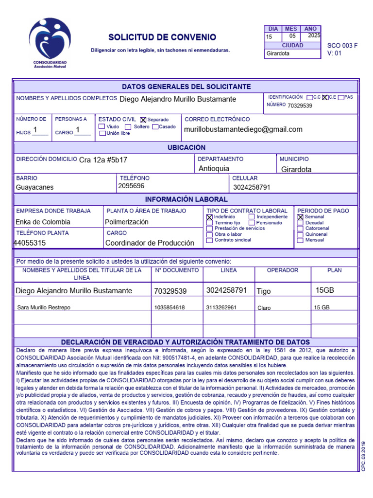 Solicitud de Convenio Papi | PDF