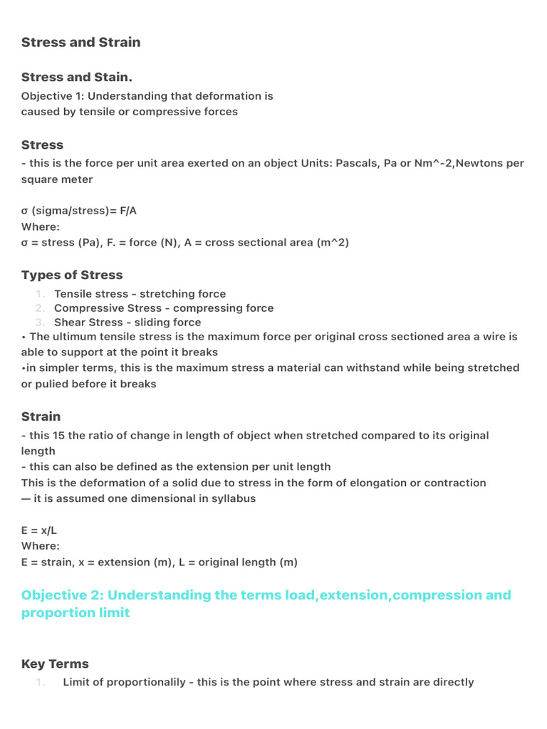 Stress and Strain Physics 9702 | PDF | Deformation (Engineering) | Stress (Mechanics)