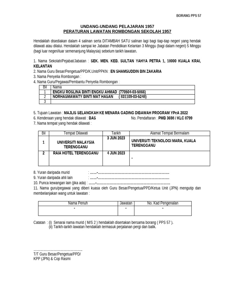 Borang Lawatan Lawatan Pss Dan Prs 2017 - JPN | PDF
