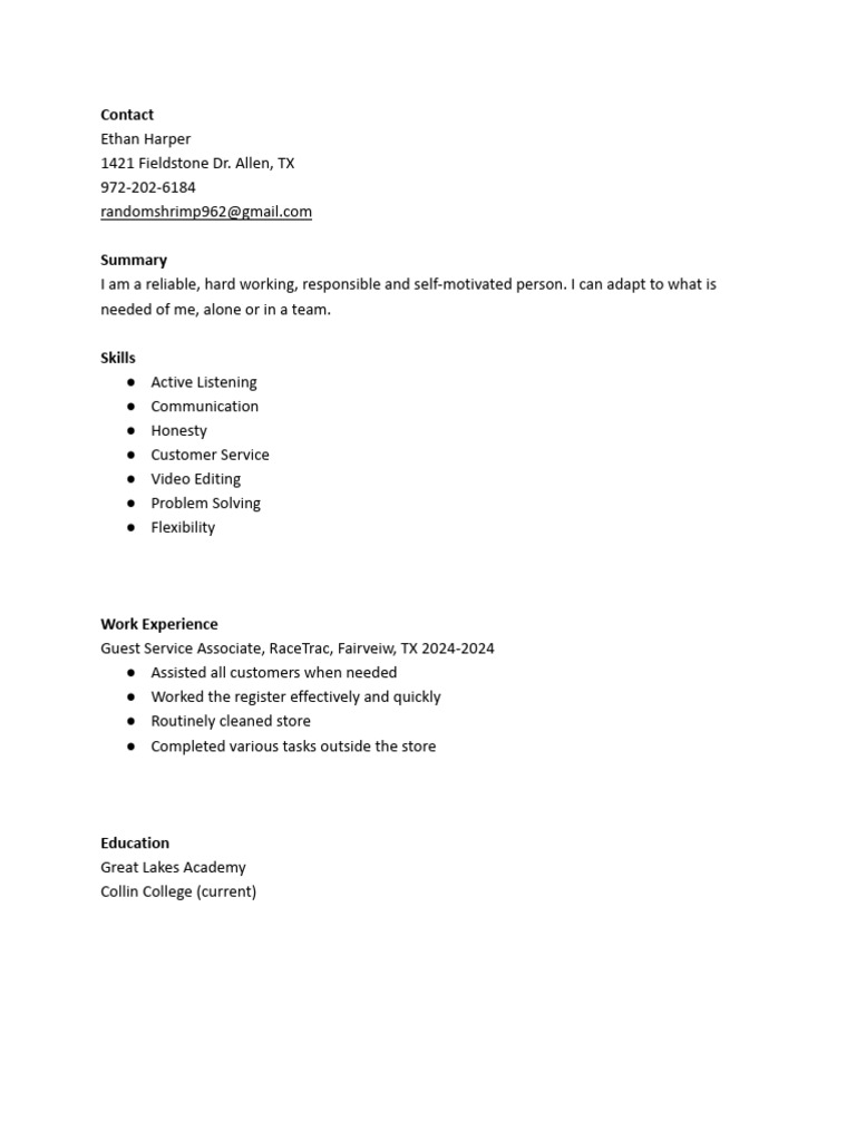 Resume Homework | PDF