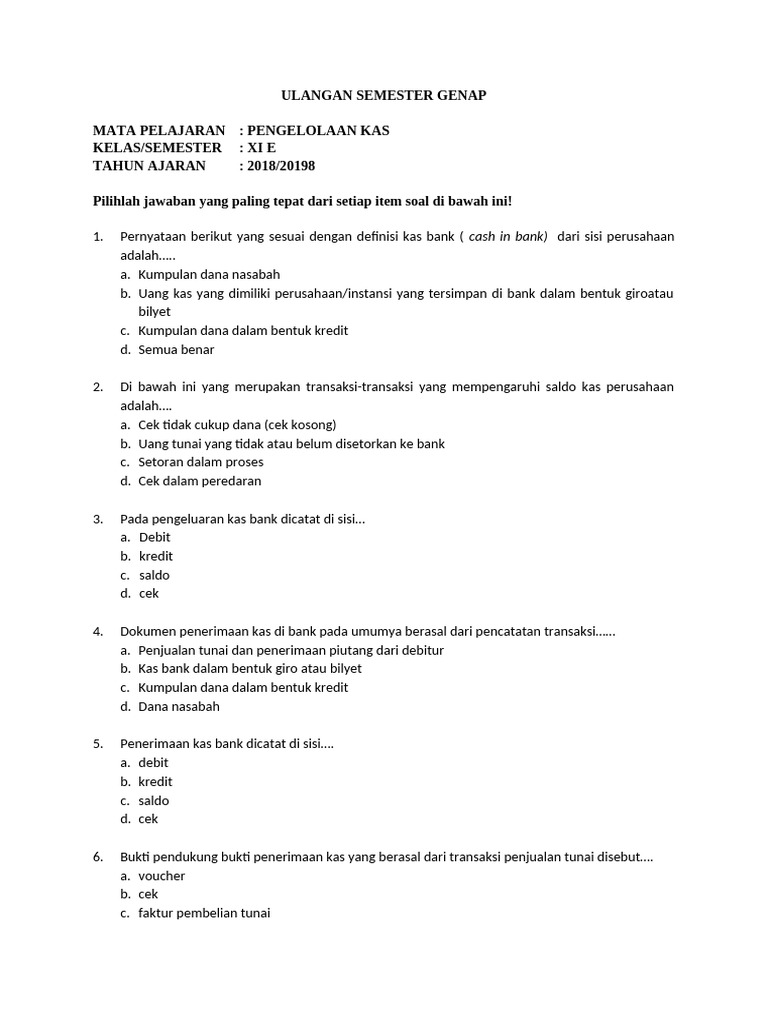 Uas Genap Pengelolaan Kas | PDF