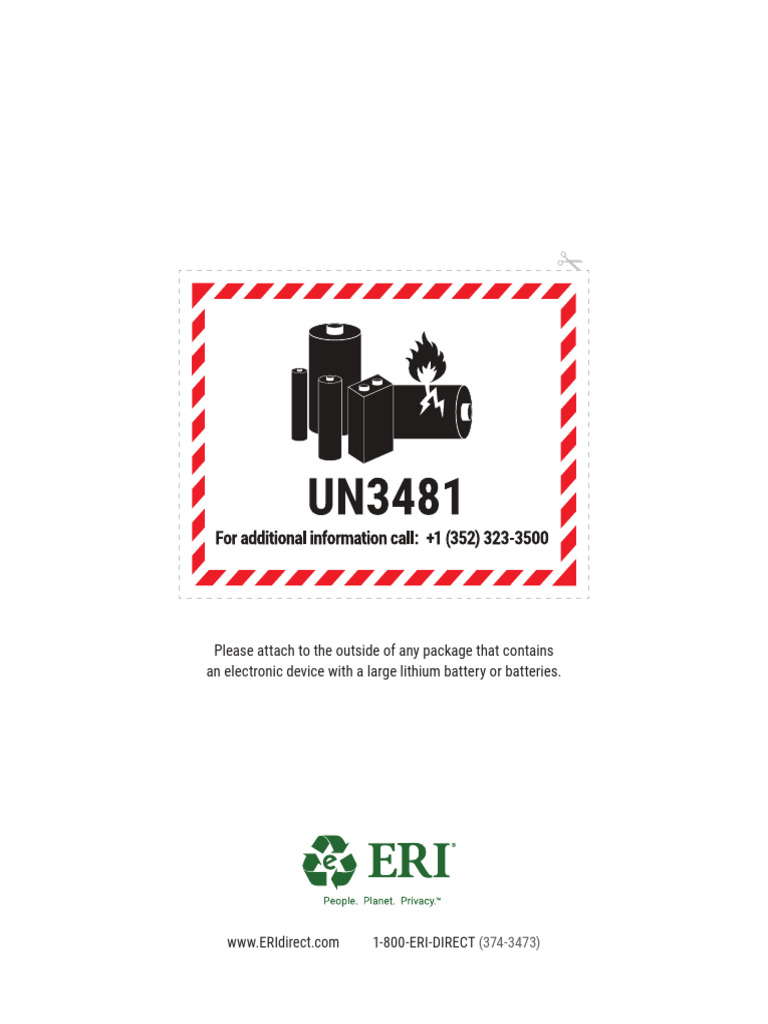 Battery Safety Label UN3481 | PDF