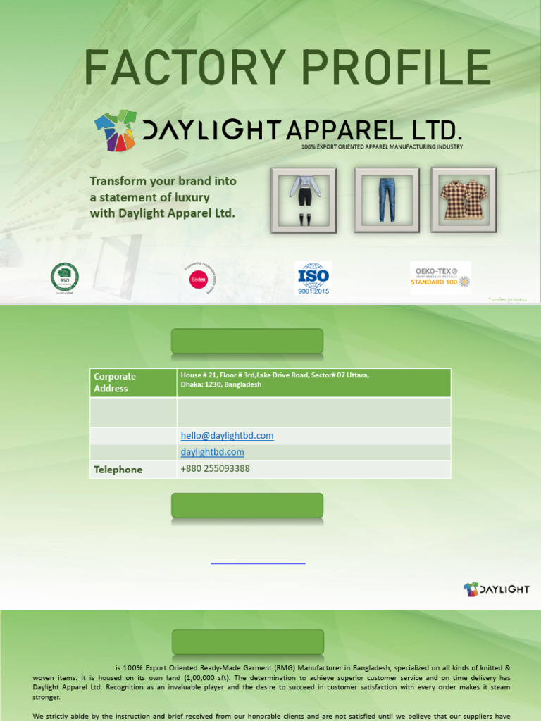 Daylight Apparel Ltd. Factory Overview | PDF | Employment | Labour Law