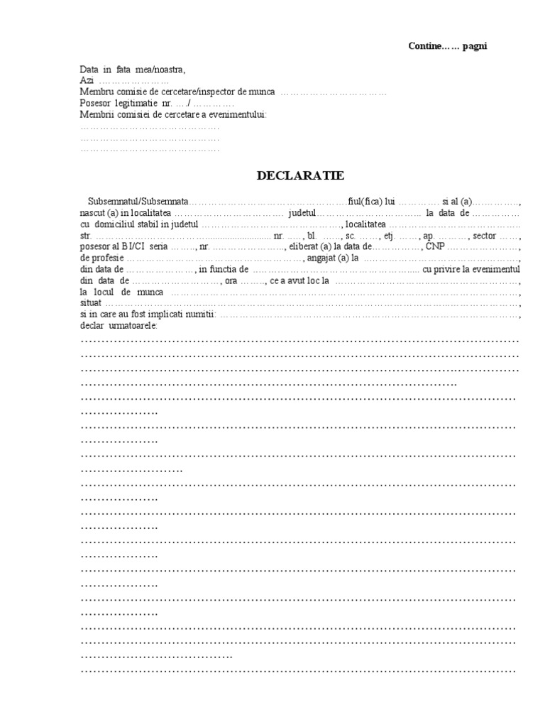 Declaratie Martori Accident Munca