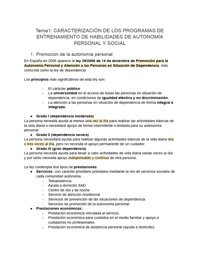 Entrenamiento en Autonomía Personal y Social | PDF | Aprendizaje ...