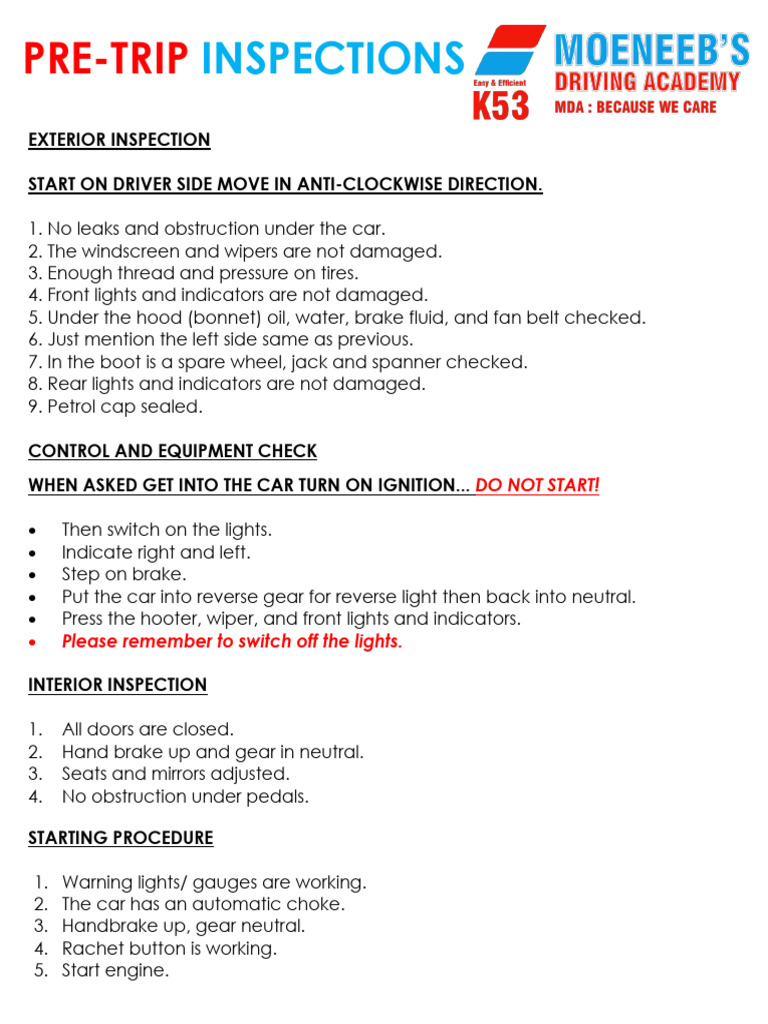 Pre Trip Inspections | PDF