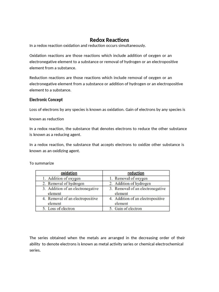 Redox Reactions Overview and Balancing | PDF | Redox | Chemical Reactions