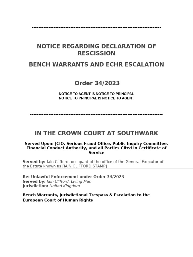 Notice Regarding Declaration of Rescission Bench Warrents and ECHR ...
