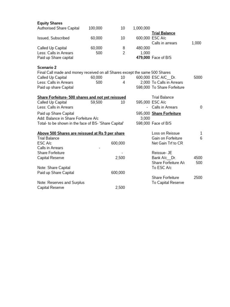 Share Capital - Example | PDF
