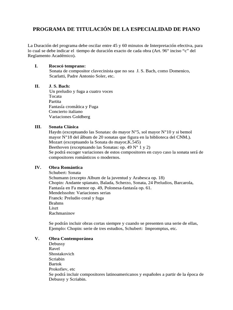 Programa - de - Titulaci - N - de - La - Especialidad - de - Piano (Antiguo) | PDF | Sonata ...