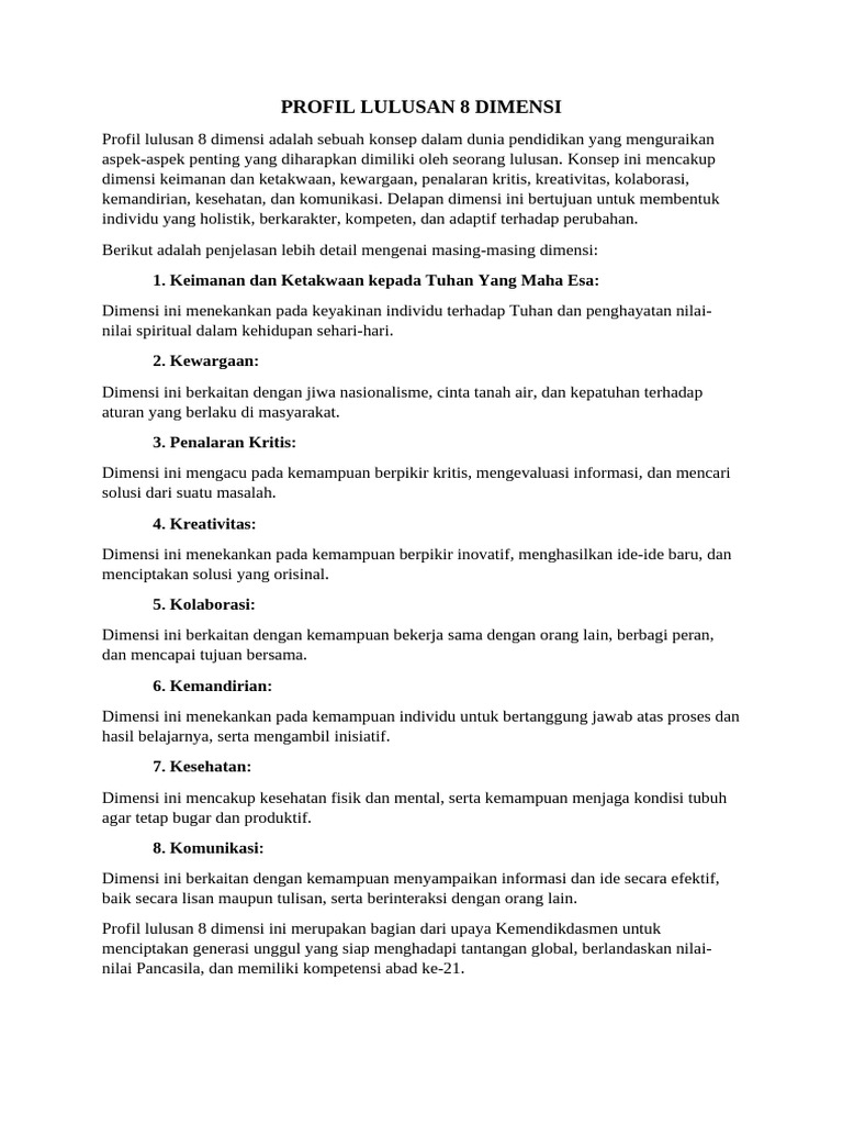 Materi Profil Lulusan 8 Dimensi | PDF
