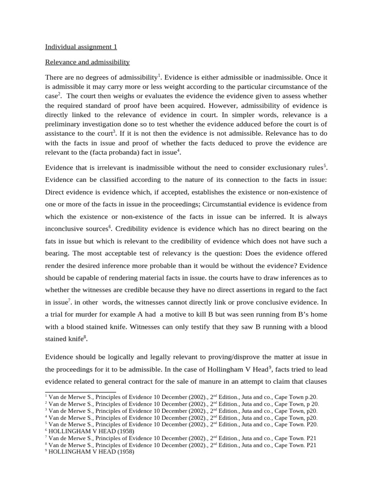Relevance and Admissibility of Evidence | PDF | Evidence (Law ...