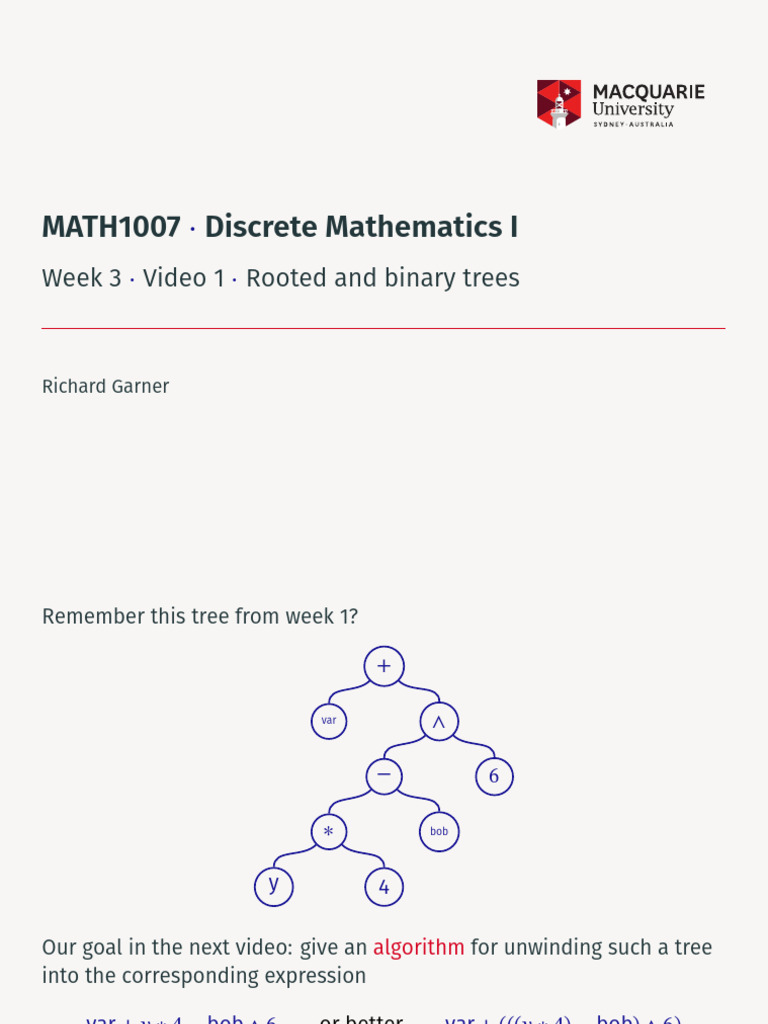 Math1007 Week3 Video1 Rooted Binary Trees | PDF