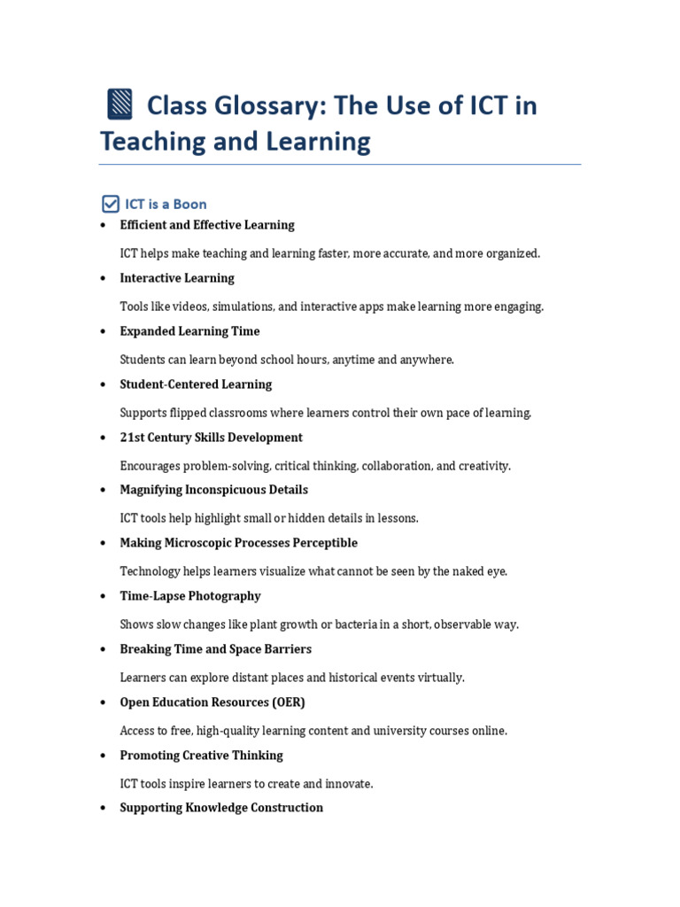 Class Glossary On The Use of ICT For Teaching and Learning | PDF ...