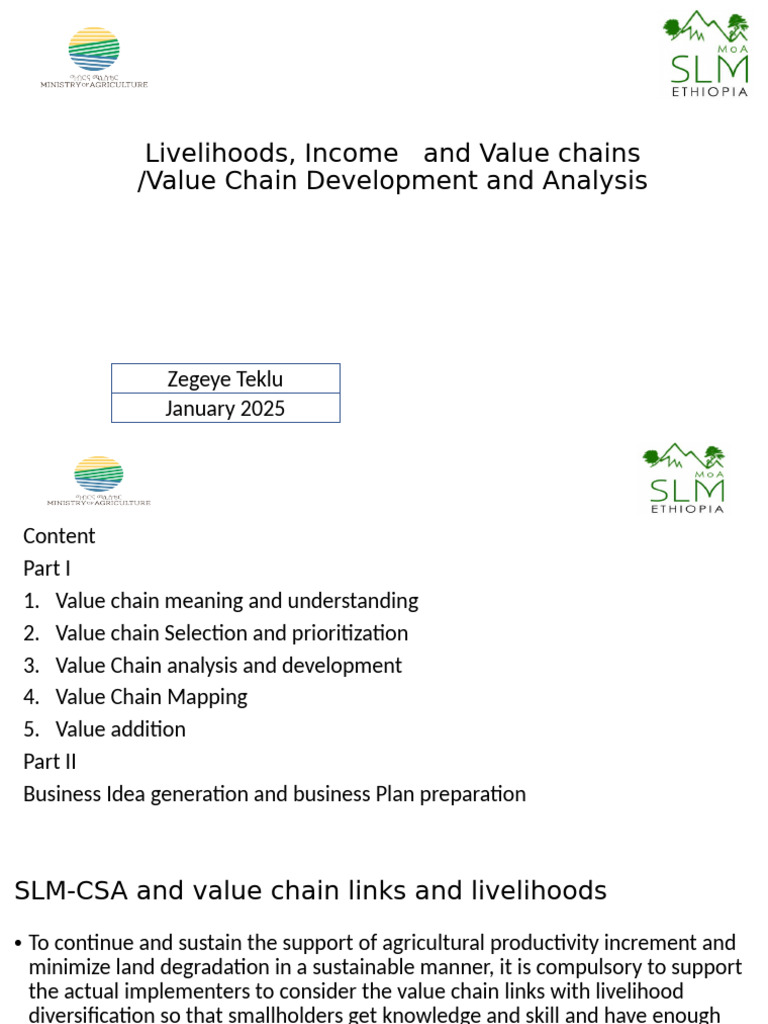 PP - Livelihoods Income and Value Chain For The Training | PDF | Climate Resilience | Smallholding