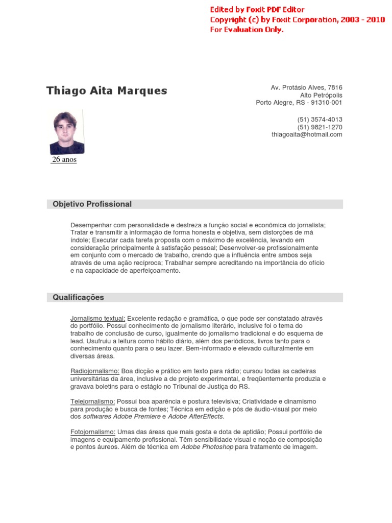 Curriculum (Thiago Marques) | PDF | Jornalismo | Julgamentos