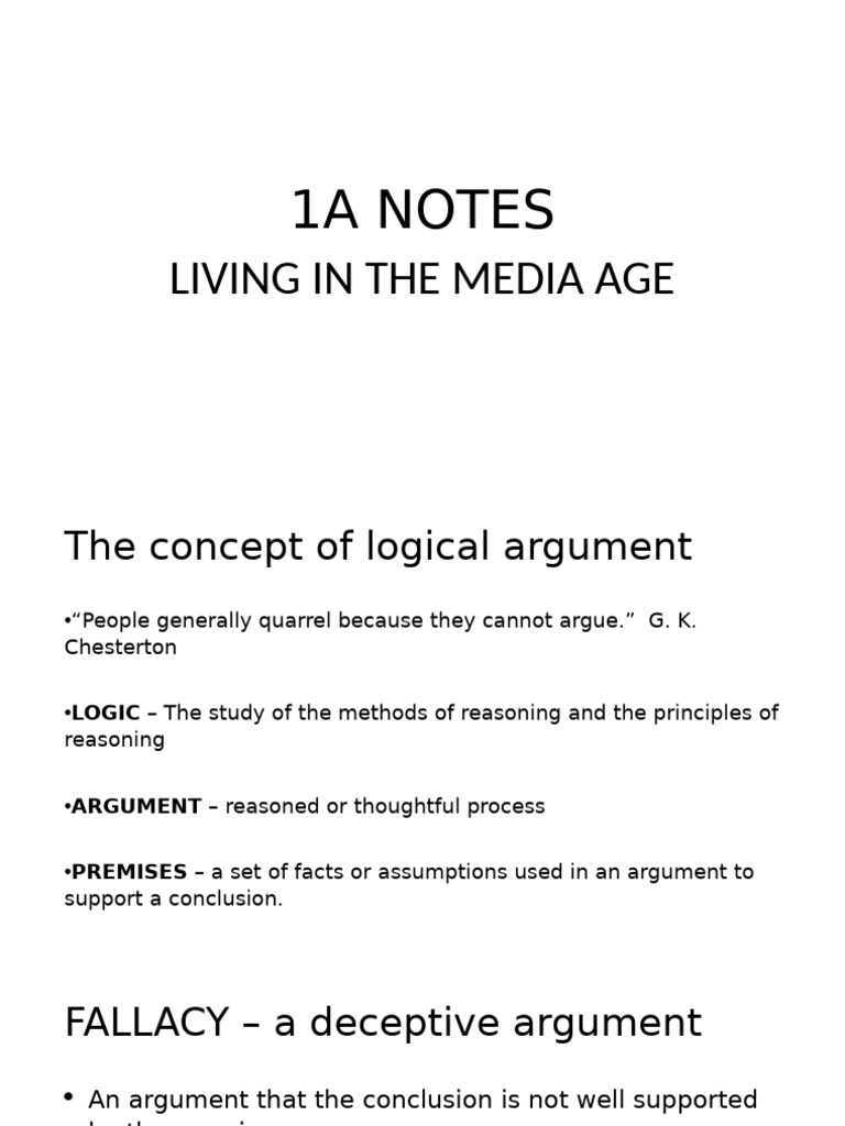 Notes 1a | PDF | Argument | Fallacy